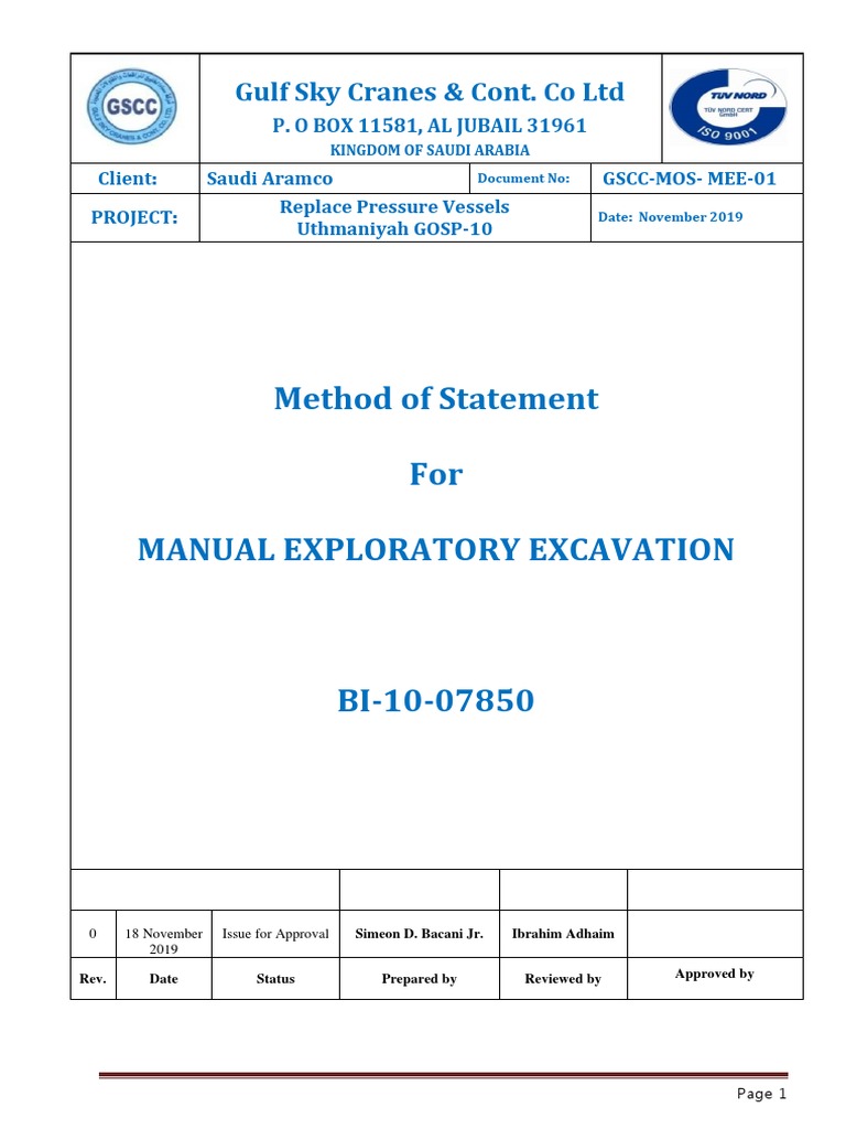 MOS - Manual Exploratory Excavation - UTHMANIYAH GOSP-10 | PDF ...