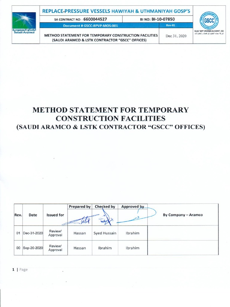 Method Statement for Temporary Facilities | PDF | Electrical Wiring ...