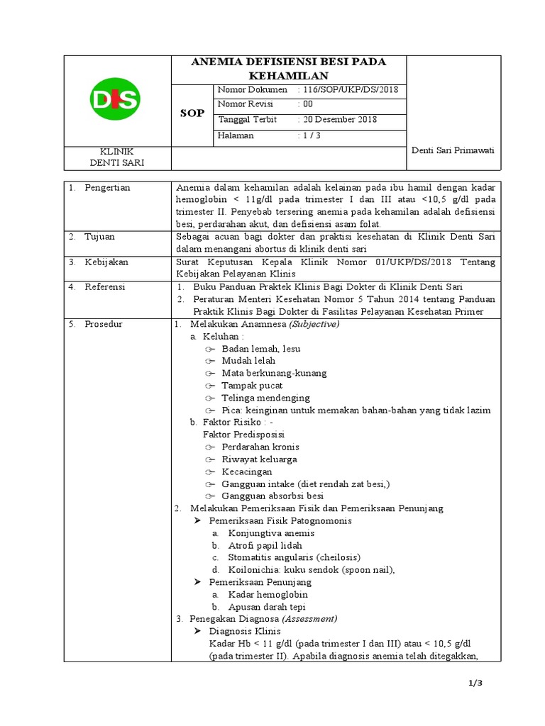 SOP Anemia Pada Kehamilan | PDF