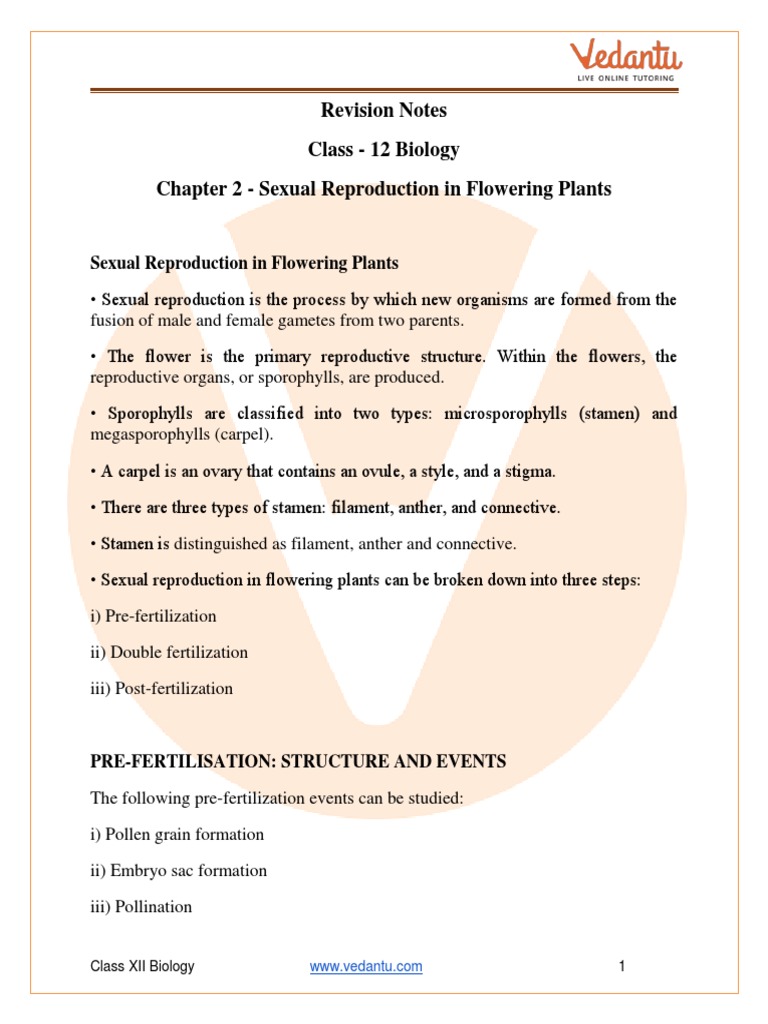 Class 12 Biology Chapter 2 Revision Notes | PDF | Seed | Flowers
