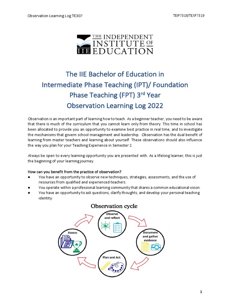 TEIP7319 - TE307 Observation Learning Log | PDF | Educational Assessment | Teaching Method