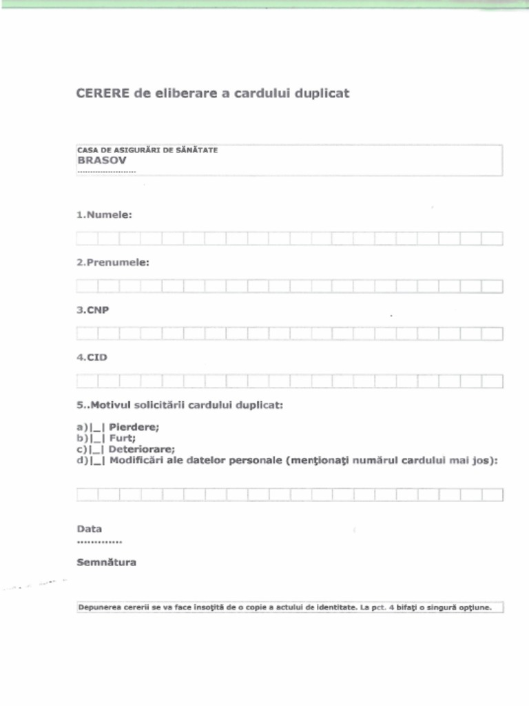 Cerere de Eliberare Card National Duplicat | PDF