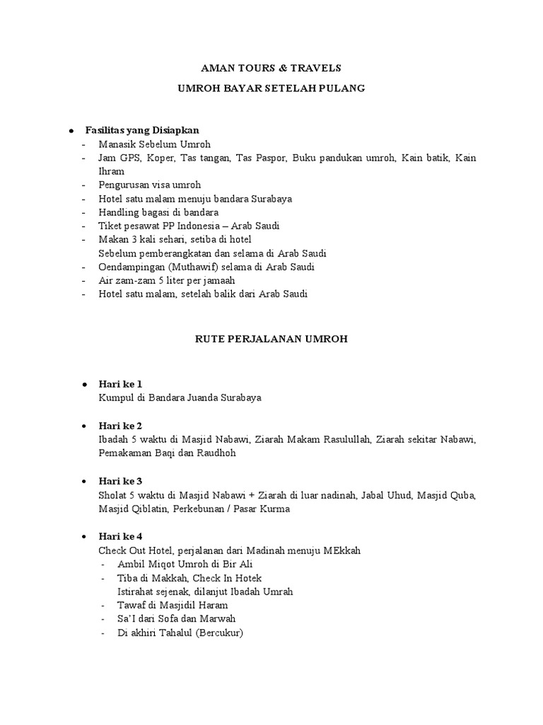 Rute Perjalanan Umroh Aman Tours | PDF