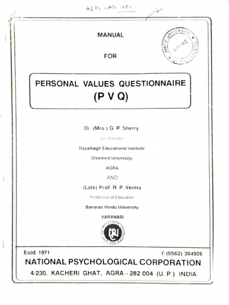 Manual For Personal Value Questionnaire | PDF