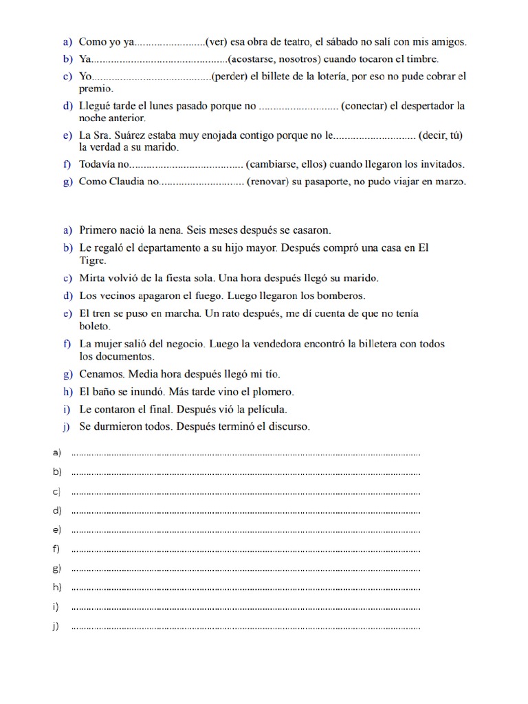 Pret. Pluscuamperfecto Ejercicios 1 | PDF