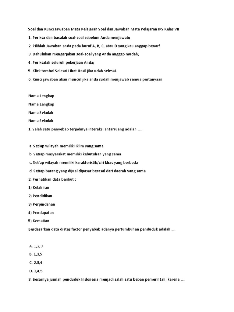 Soal UH IPS Kelas VII | PDF