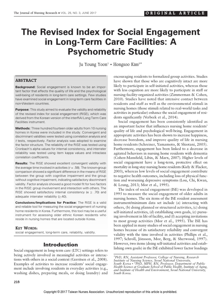 The Revised Index For Social Engagement In.6 | PDF | Validity ...