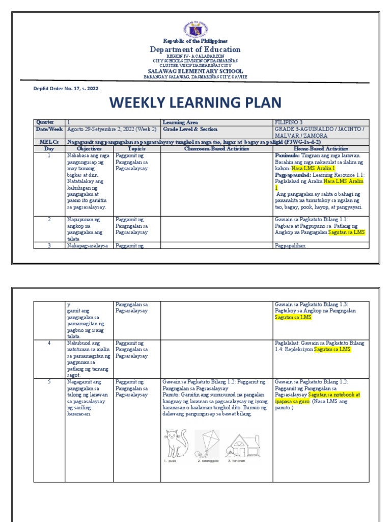 q1 Week 2 WLP Filipino 3 | PDF