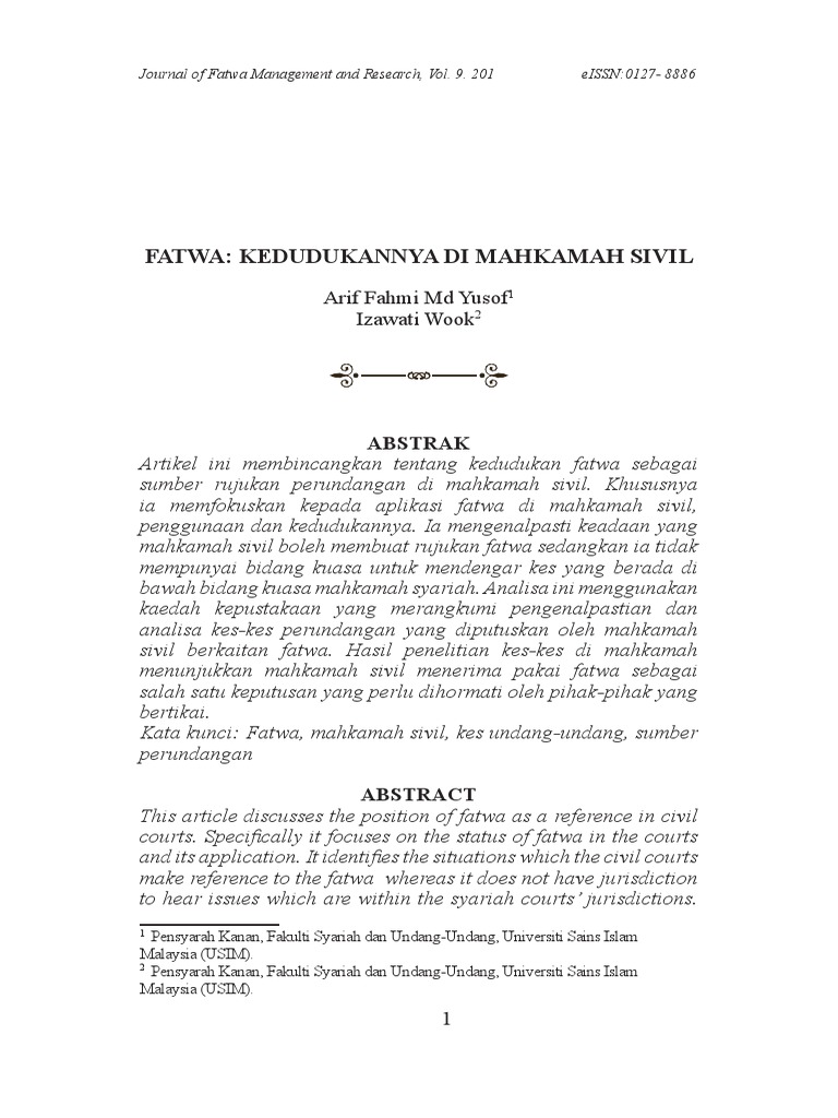 Fatwa Kedudukannya Di Mahkamah Sivil | PDF