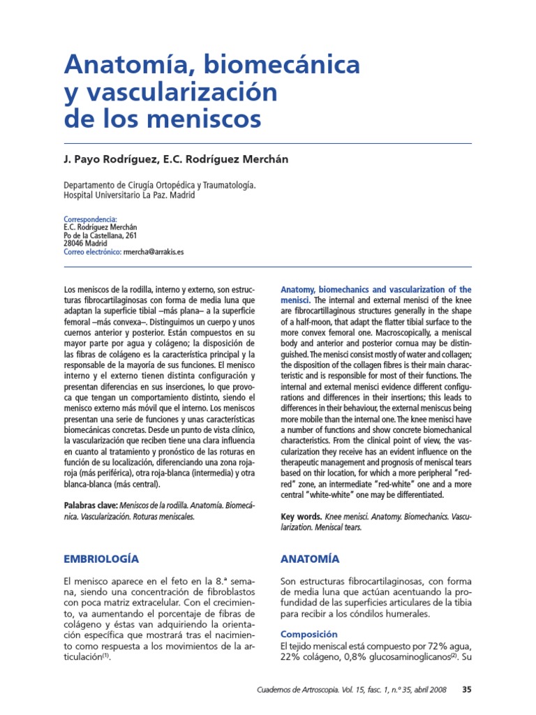 Anatomía y biomecánica de los meniscos | PDF | Sistema ...