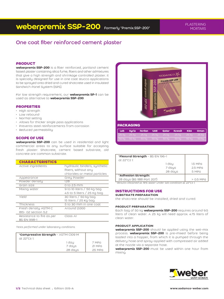 TDS Weberpremix SSP-200 | PDF | Concrete | Cement