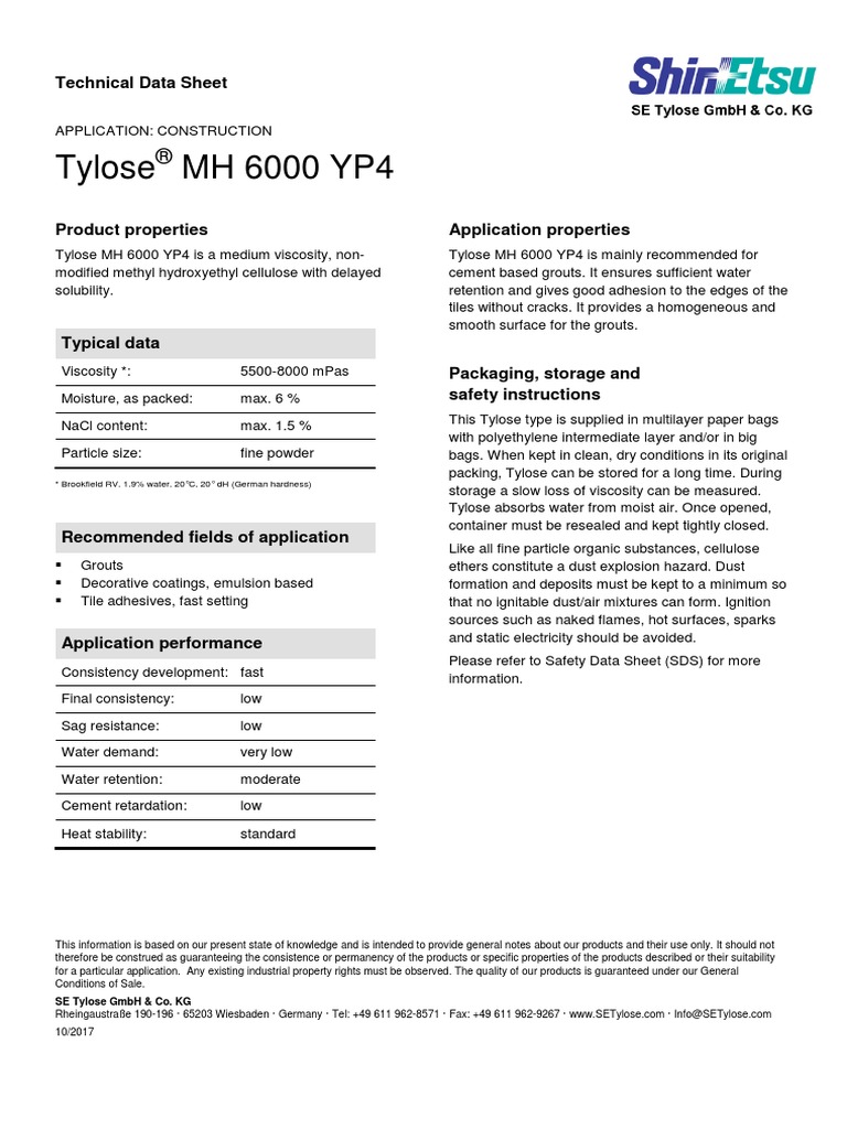 Tylose MH6000 P4 | PDF | Water | Chemistry