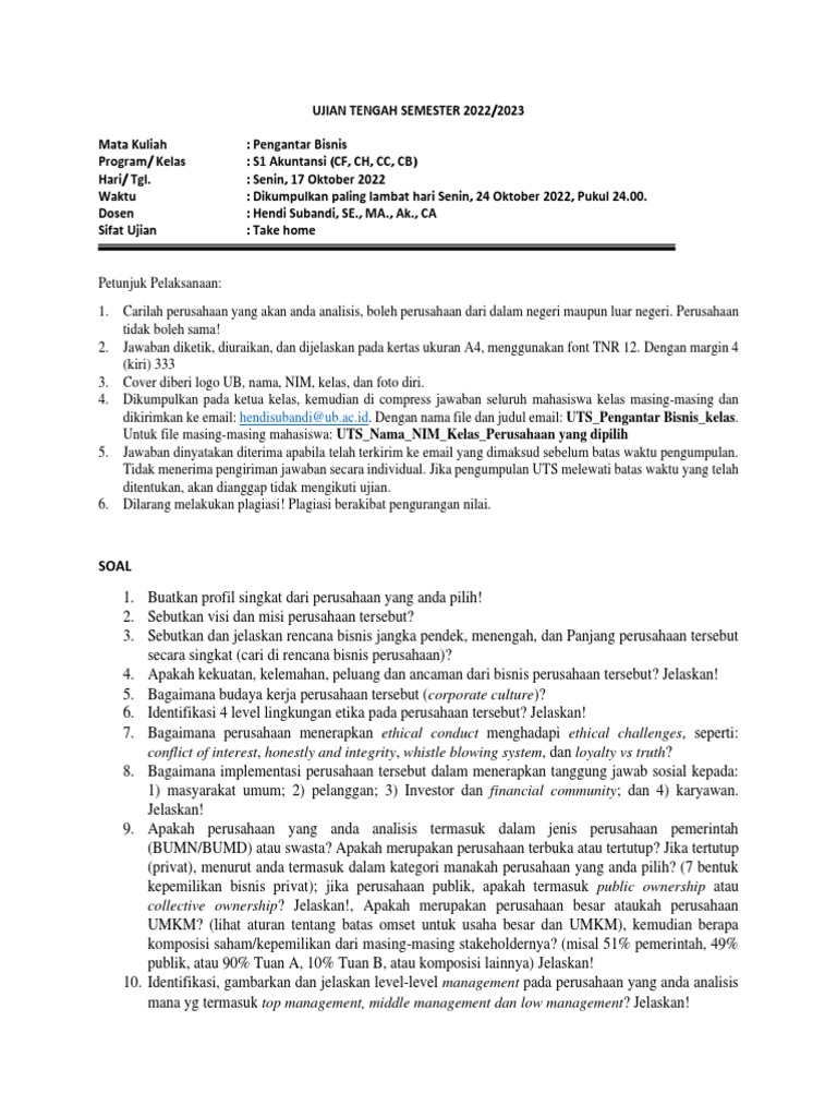UTS Pengantar Bisnis | PDF