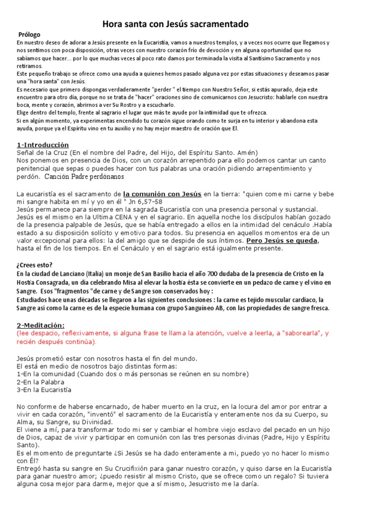 Hora Santa Con Jesús Sacramentado | Descargar gratis PDF | eucaristía ...