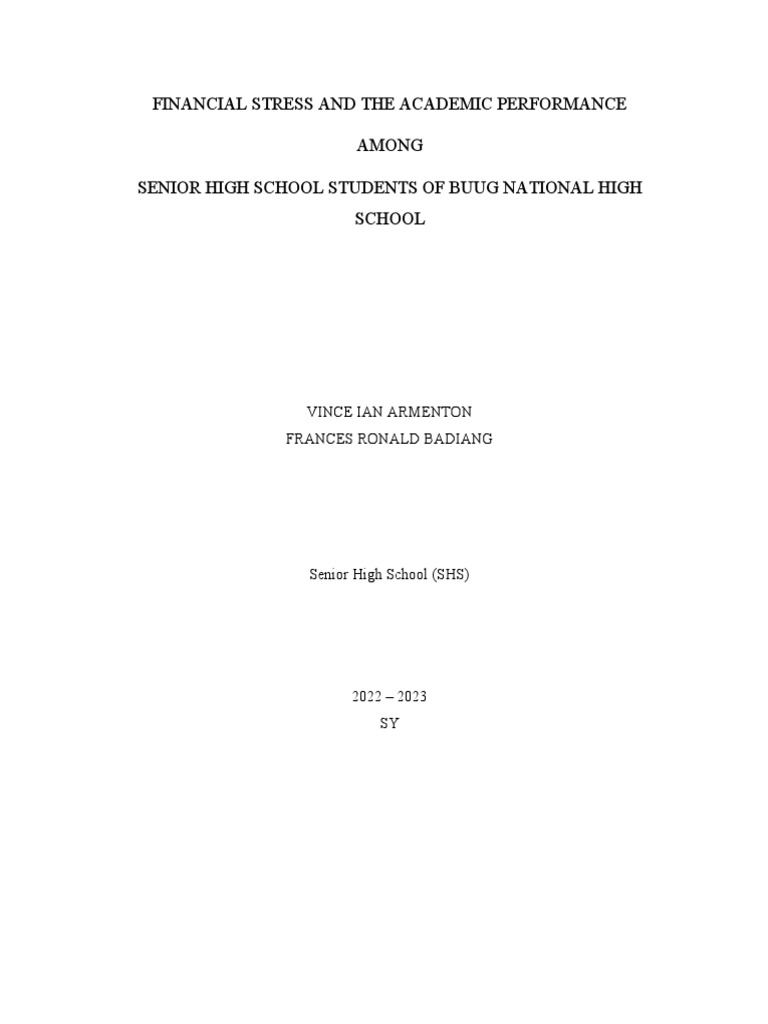 Financial Stress and Academic Performance at Buug High School | PDF ...