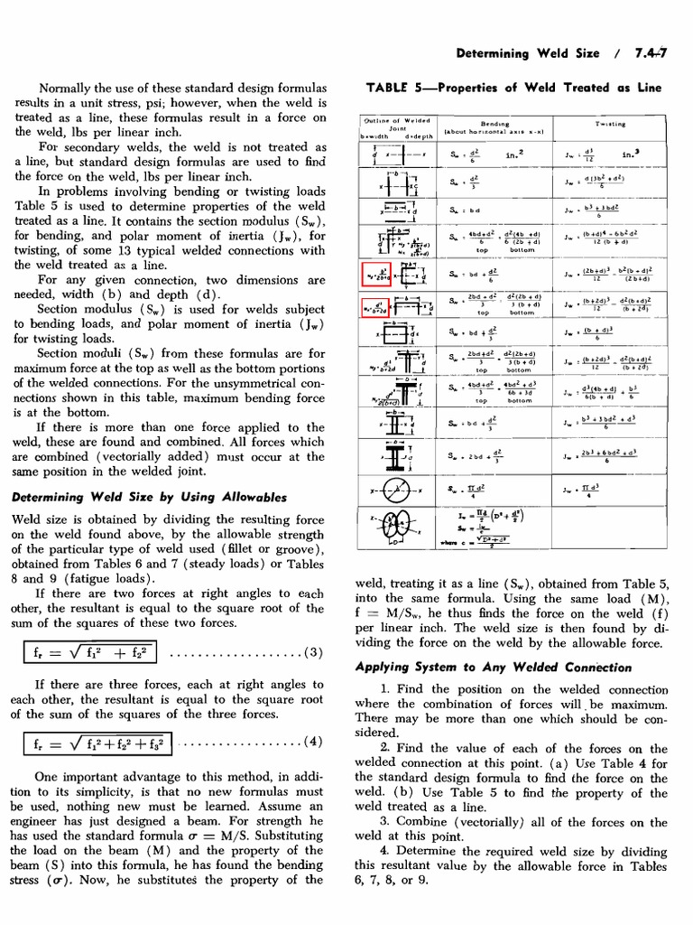 Formulas: Determining Weld Size Using Allowables | PDF | Bending | Force