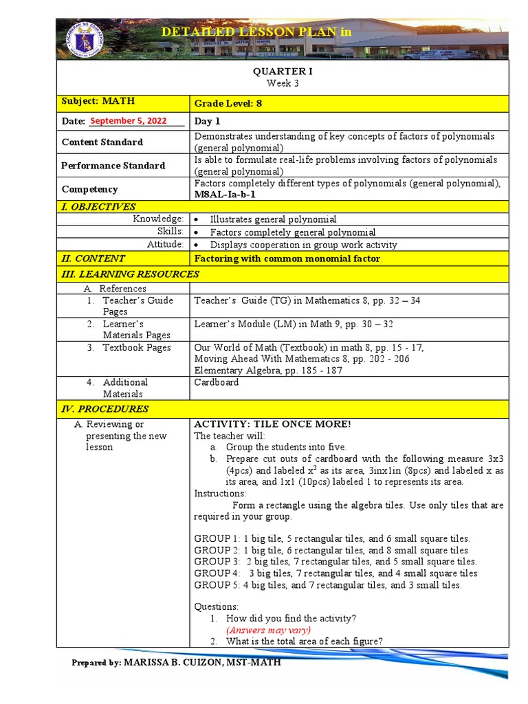DLL-8 (Week 1, Day 5) | PDF | Rectangle | Factorization