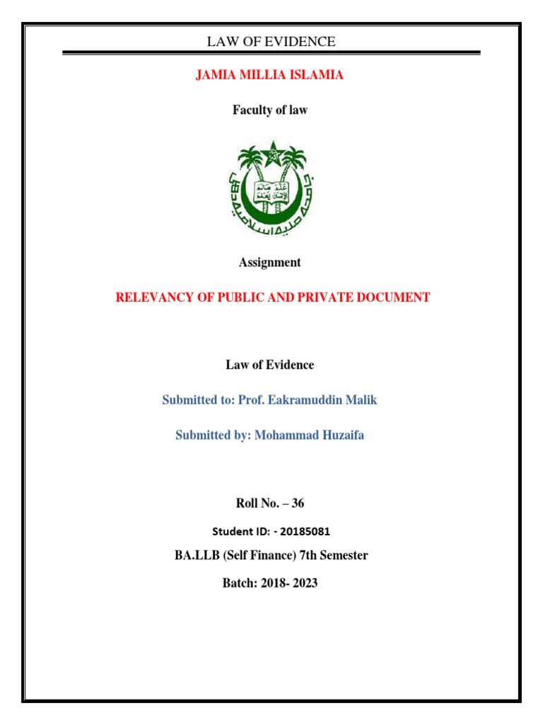 Evidence Law Assignment | PDF | Evidence (Law) | Supreme Court Of India