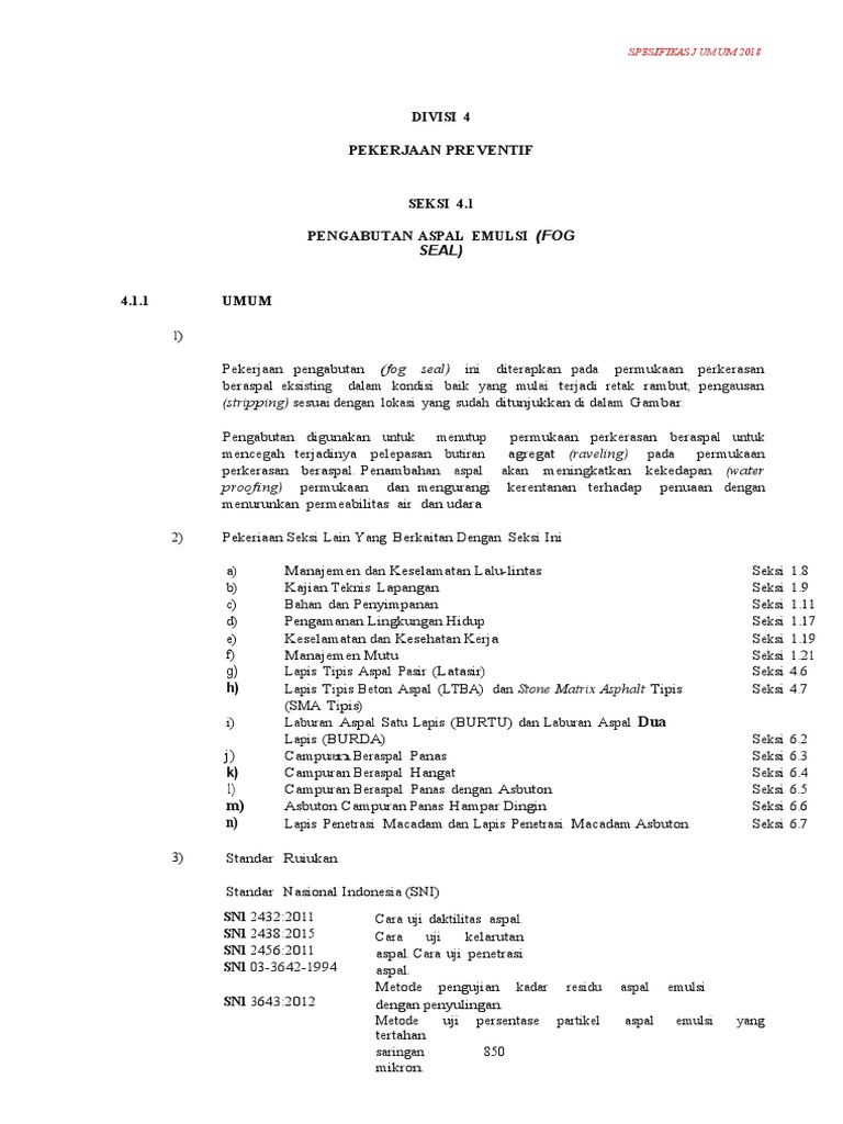 Spesifikasi Umum 2018 - Divisi 4 Pekerjaan Preventif | PDF