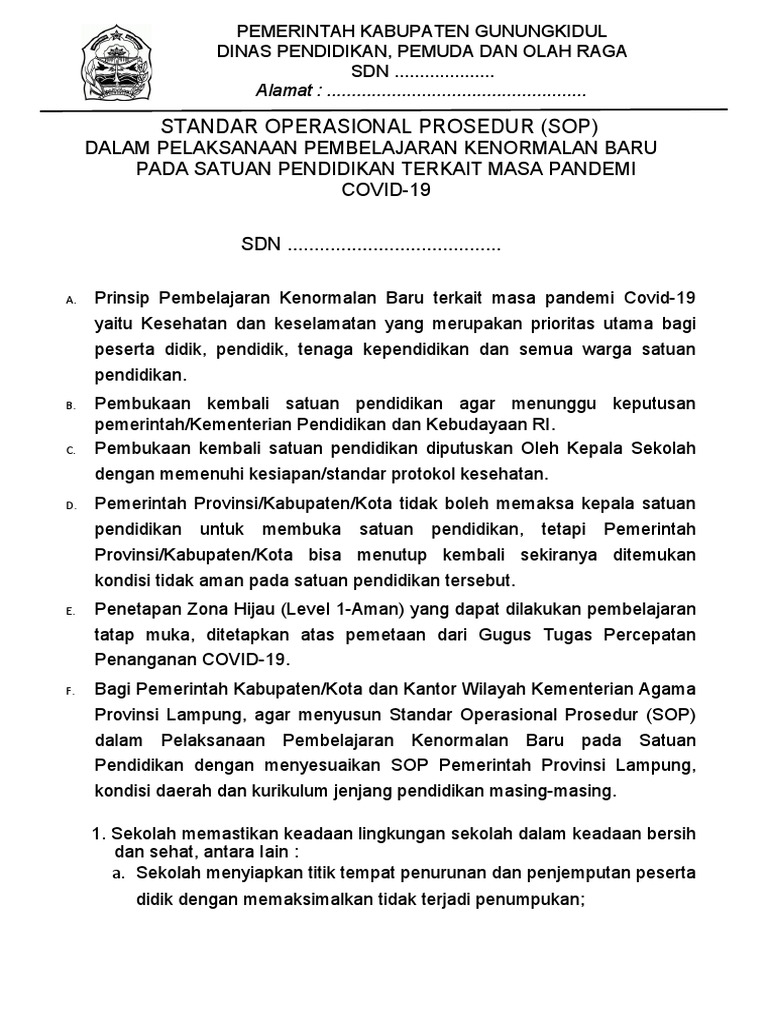 Sop Pembelajaran Era New Normal | PDF