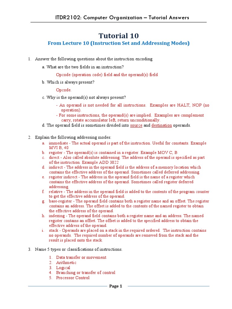 Tutorial 10 Answers Pdf Computer Engineering Computer Architecture 