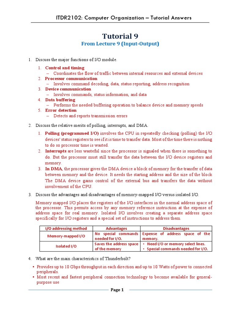 Tutorial 9 Answers Pdf Input Output Central Processing Unit