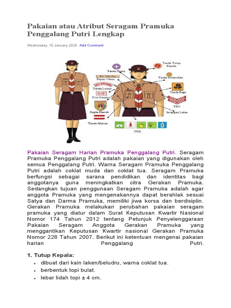 Pakaian Atau Atribut Seragam Pramuka Penggalang Putri Lengkap | PDF