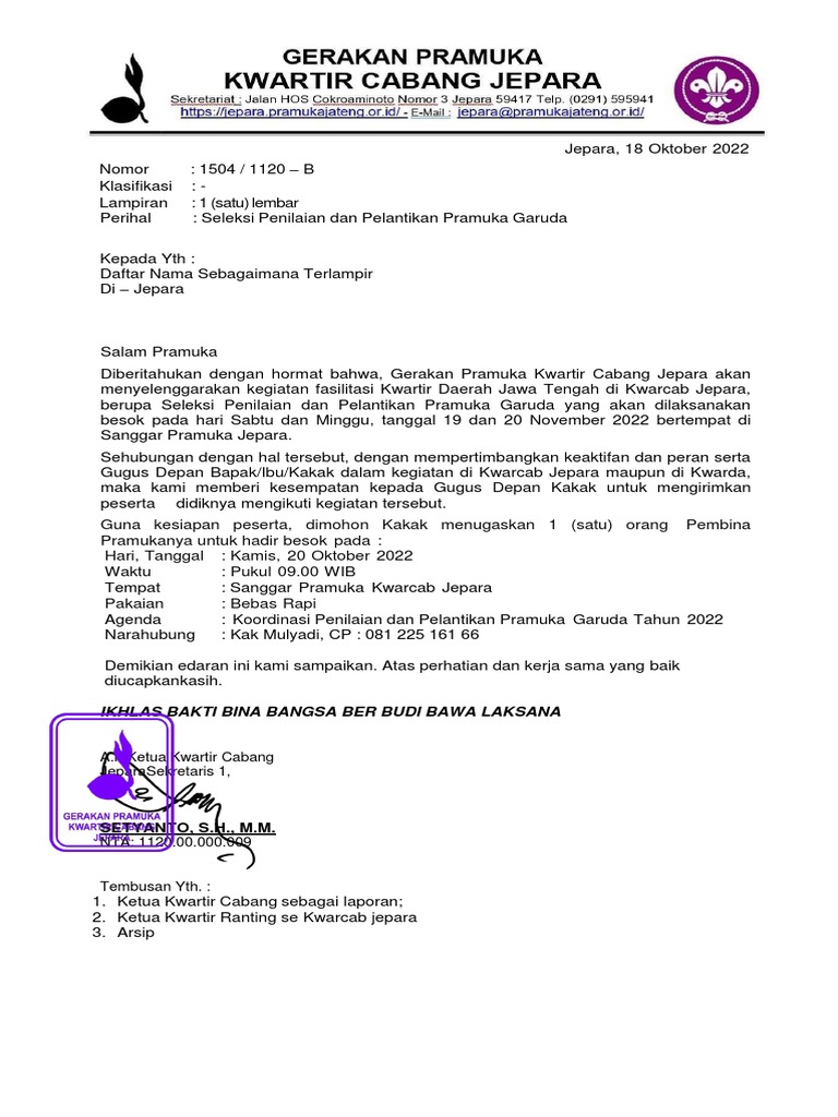Edaran Seleksi Penilaian Pramuka Garuda 2022 | PDF Edaran Seleksi Penilaian Pramuka Garuda 2022 | PDF