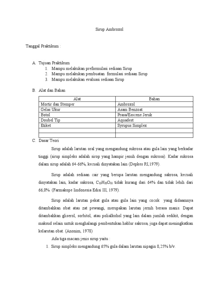 Formulasi Sirup Ambroxol Simplex | PDF
