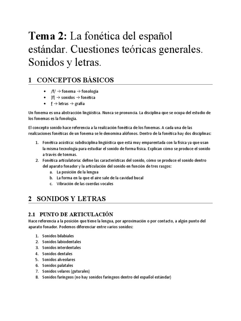 La Fonética Del Español Estándar. Cuestiones Teóricas Generales ...