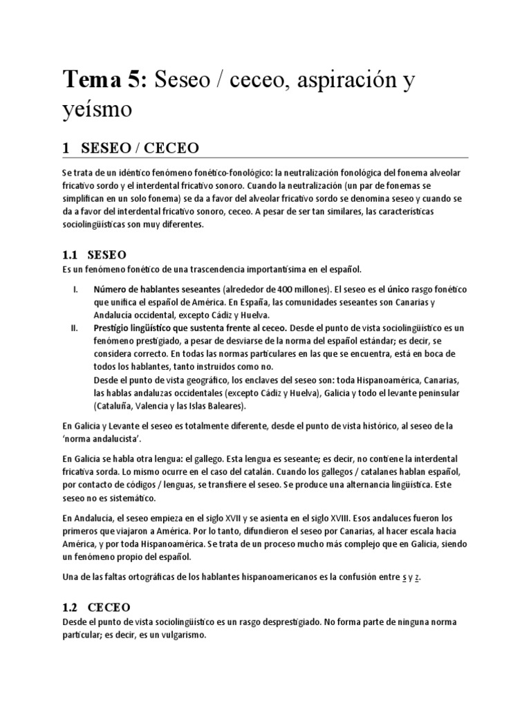 Seseo / Ceceo, Aspiración y Yeísmo | PDF | Fonema | Lingüística