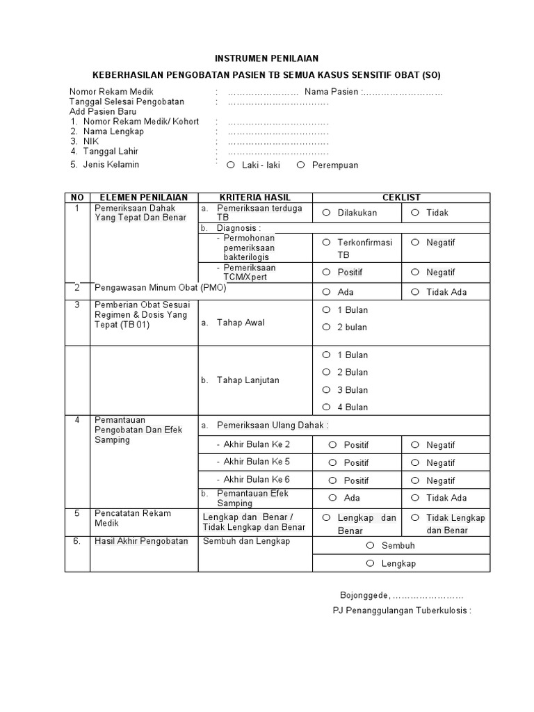 Instrumen Penilaian Keberhasilan TB So | PDF