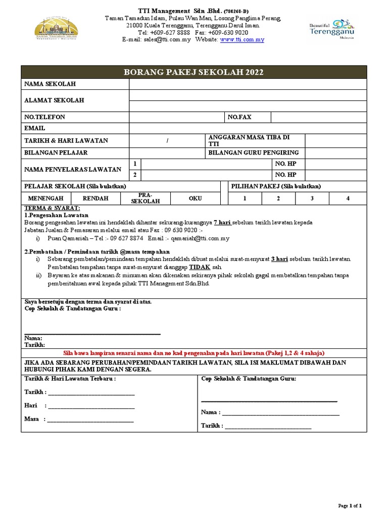5-Borang Lawatan Pakej Sekolah 2022 | PDF