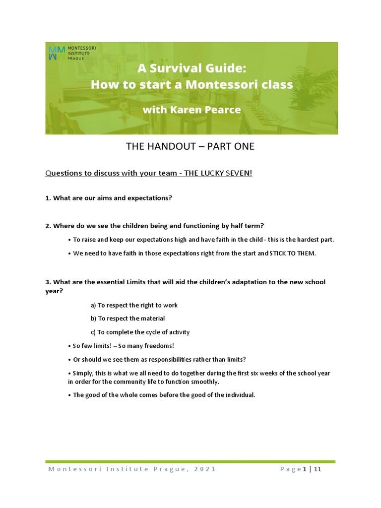 Handout - 1 - How To Start A Montessori Class | PDF