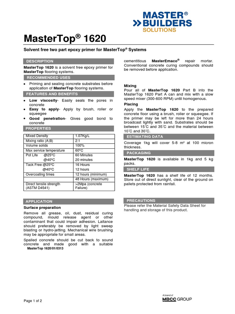 Mastertop - 1620 v1 | Download Free PDF | Concrete | Epoxy