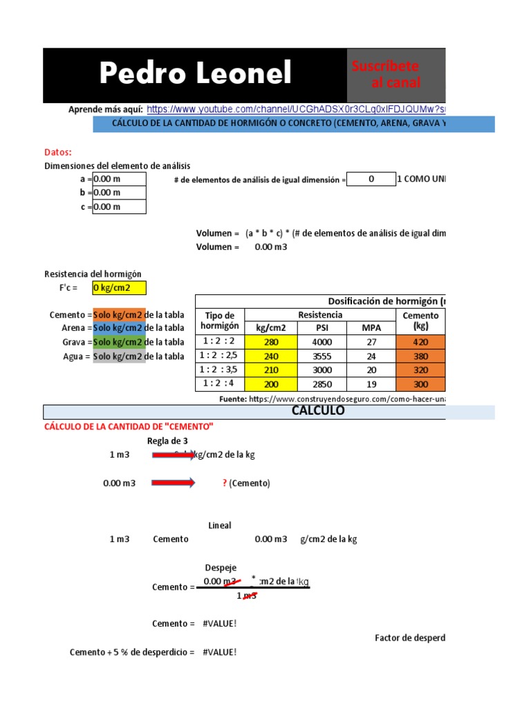 C - Lculo de Hormig - N Por Pedro Leonel. | PDF | Hormigón | Cemento