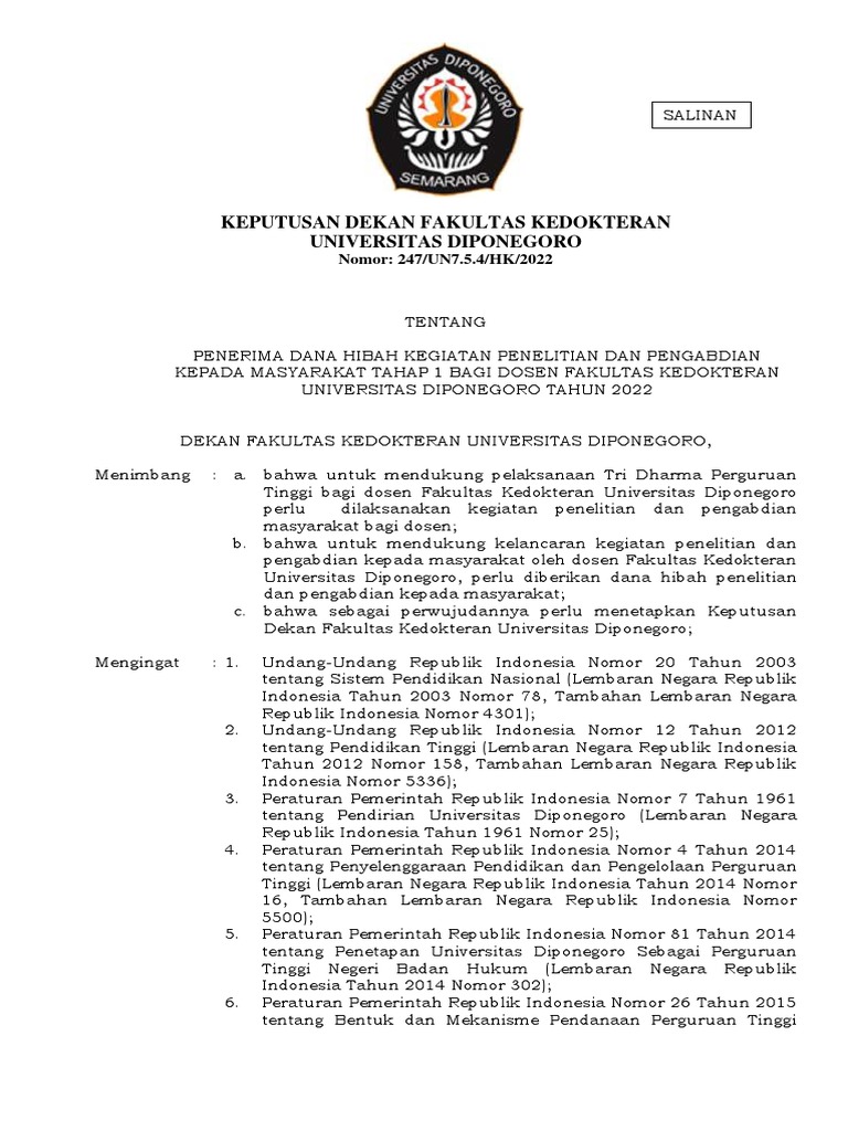 SK No 247 Penerima Hibah Dana Penelitian Dan Pengabdian Masyarakat ...