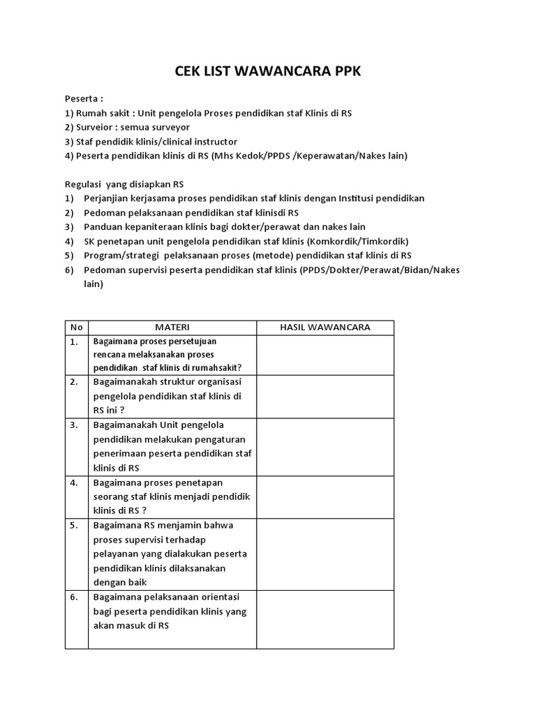 Cek List Wawancara Pendidikan Staf Klinis | PDF