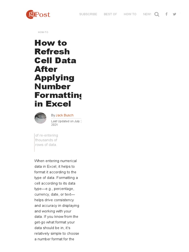 How To Refresh Cell Data After Applying Number Formatting in Excel | PDF | Malware | Microsoft ...