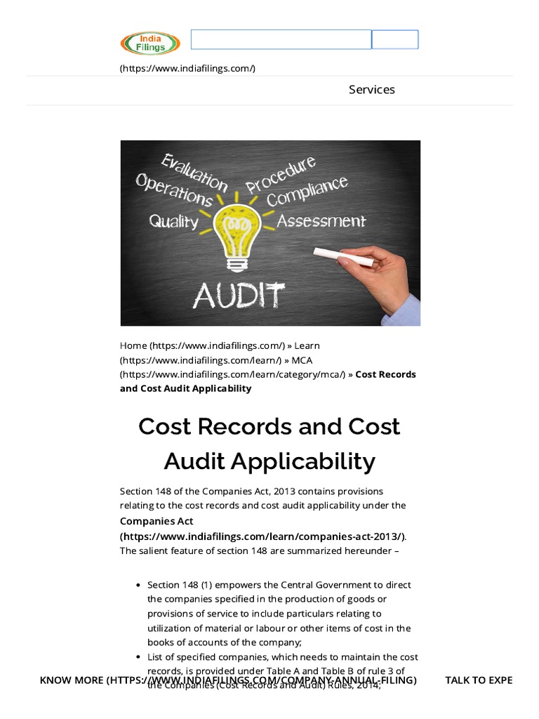 Cost Records and Cost Audit Applicability - Companies Act ...