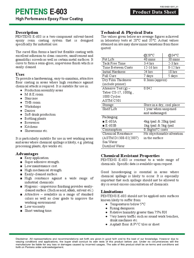 Pentens: Description Technical & Physical Data | PDF | Epoxy | Building Engineering