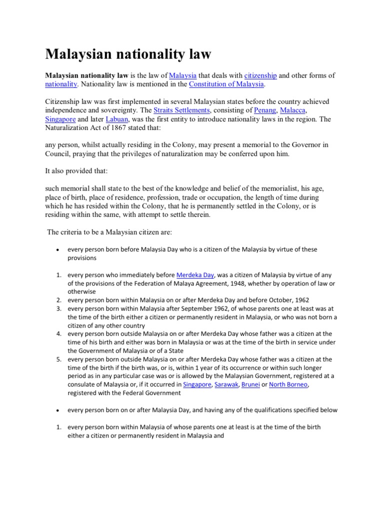 LAW016 Malaysian Nationality Law | PDF | Cultural Globalization ...
