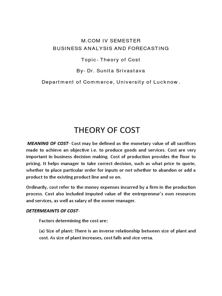 Theory of Cost | PDF | Marginal Cost | Average Cost