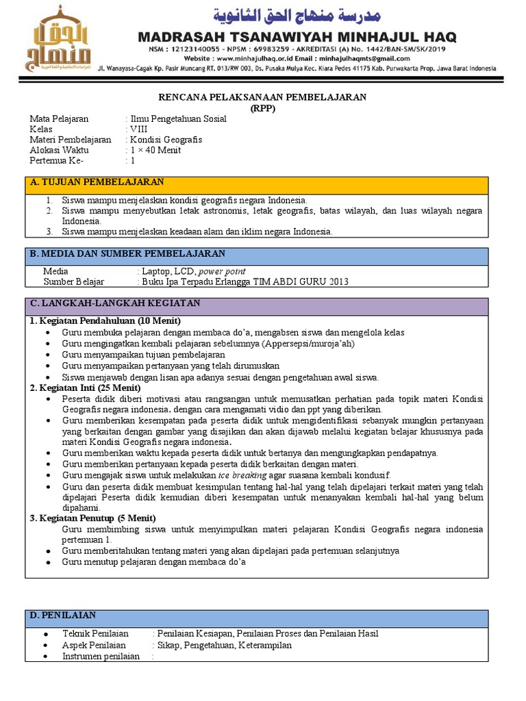 RPP Ips Kelas Viii Bab 1 (Pertemuan 1) | PDF