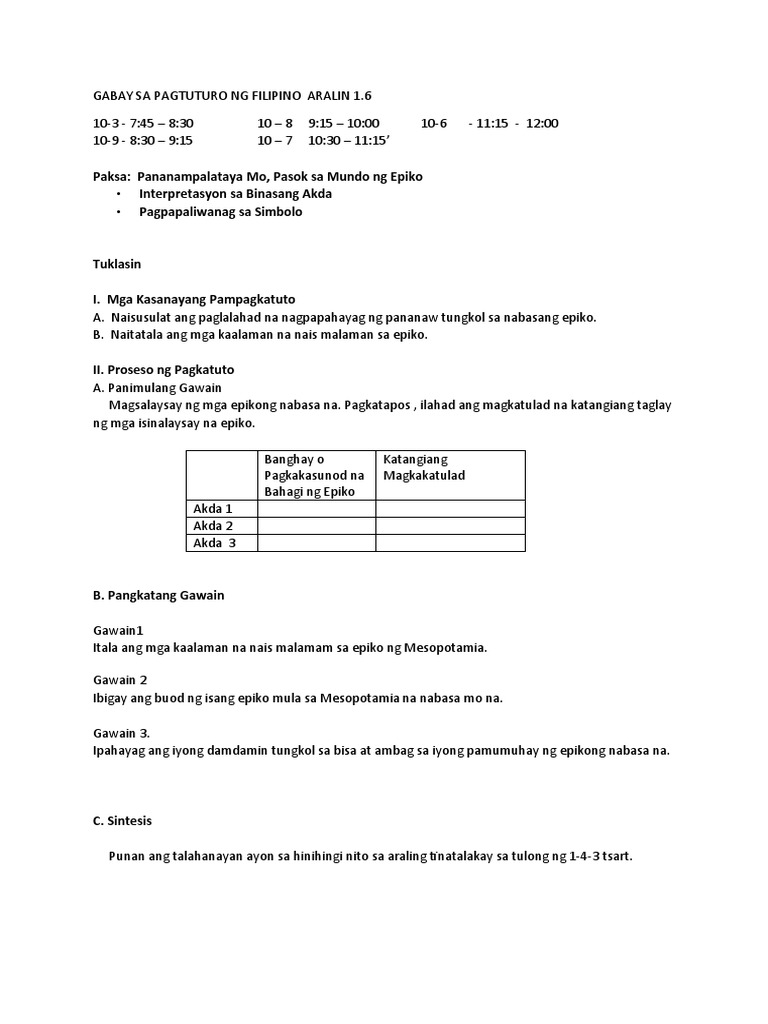 GABAY SA PAGTUTURO NG FILIPINO 10 ARALIN 1.6 Nel | PDF
