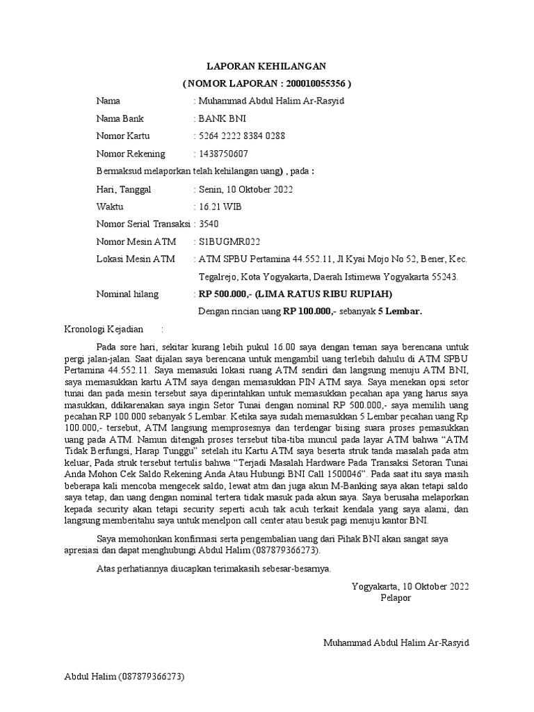 Laporan Kehilangan | PDF