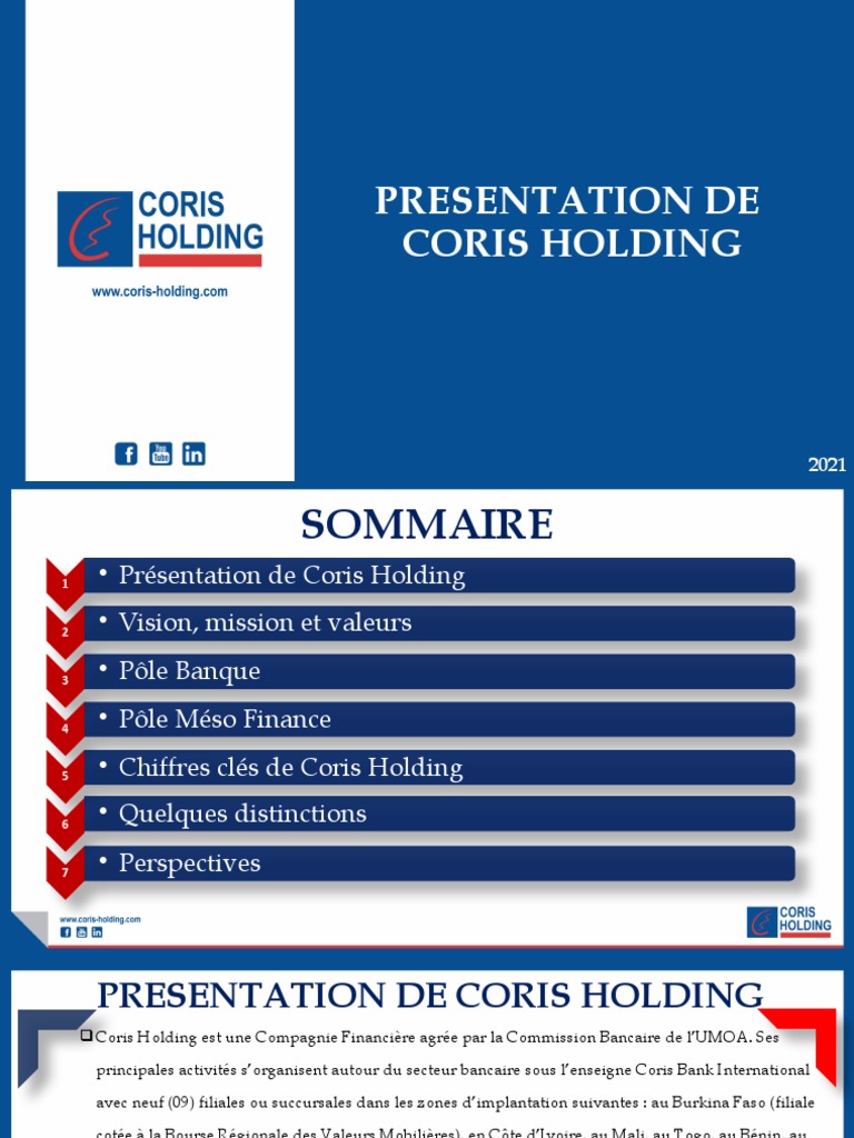 Présentation de Coris Holding Juillet 2021+Part Des Filiales Groupe | PDF | Banques | Économie