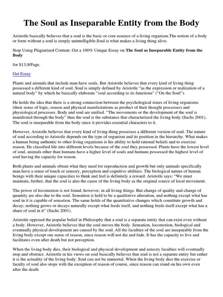 The Soul As Inseparable Entity From The Body | PDF | Soul | Reason