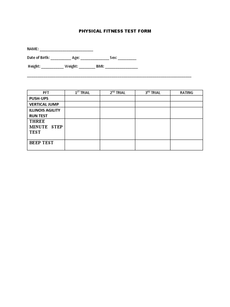 Physical Fitness Test Form | PDF
