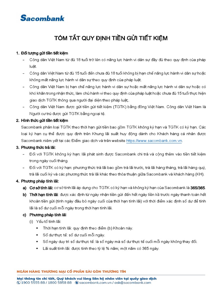Tom Tat Quy Dinh Tien Gui Tiet Kiem | PDF